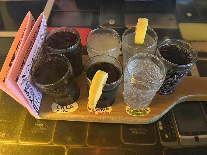 Flight of fancy! Sample an array of sodas served on wooden boards – a tasting experience that brings playground joy to grown-up palates.