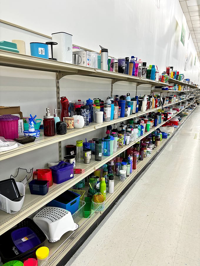 A hydration station of epic proportions. One person's abandoned water bottle collection becomes another's matched set of sustainable sippers.
