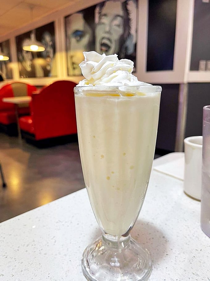 Not just a milkshake but a creamy work of art. This vanilla cloud topped with whipped cream is what childhood dreams are made of.