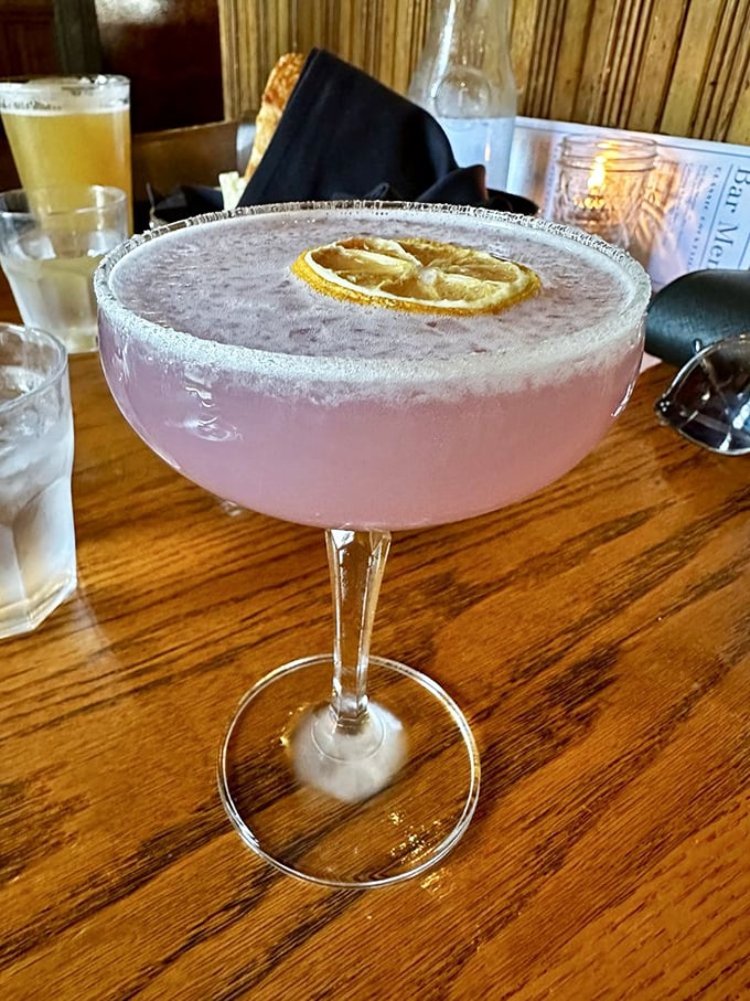 This elegant pink cocktail isn't just a drink, it's a palate cleanser between bites of magnificent meat – balance in all things.
