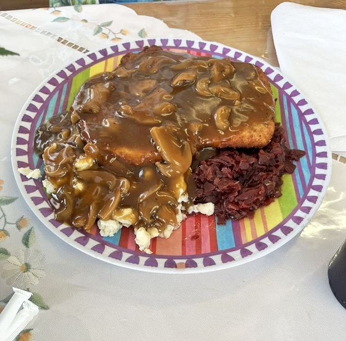 Jäger Schnitzel swimming in mushroom gravy with spätzle soaking up every drop. When Germans comfort food, they don't mess around.