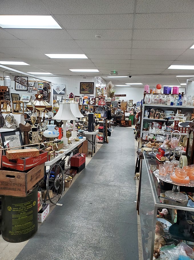 Navigating these aisles feels like walking through the physical manifestation of America's collective memory—Coca-Cola crates, milk glass, and things your parents insisted would "be worth something someday."