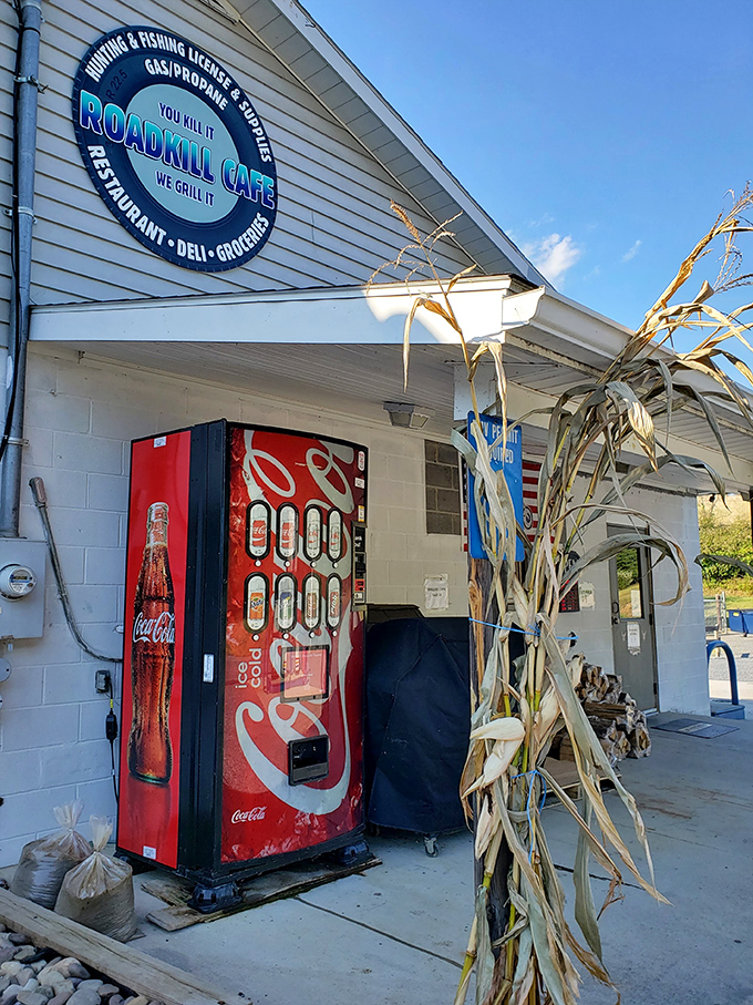 Even the soda machine plays along with the roadside theme. Grab a cold one to wash down that "No Luck Buck" sandwich!
