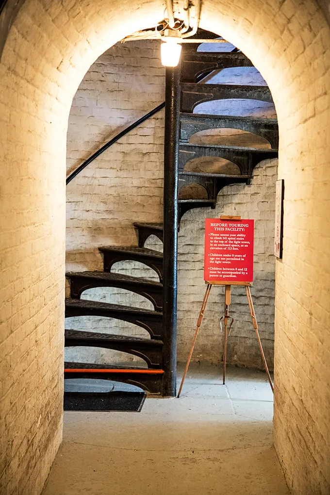 The entrance to those infamous spiral stairs—like the gateway to a nautical Narnia, complete with brick archways and iron steps.
