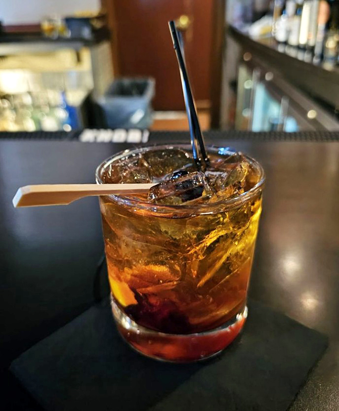 An Old Fashioned that Don Draper would approve of—amber perfection in a glass. No smoke, no tableside theatrics, just cocktail craftsmanship at its finest.