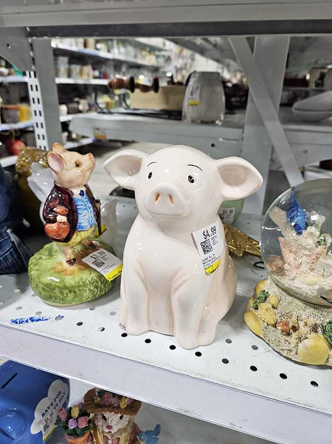 Ceramic critters with personality to spare—that white piggy bank isn't just adorable, it's the start of your financial comeback story.