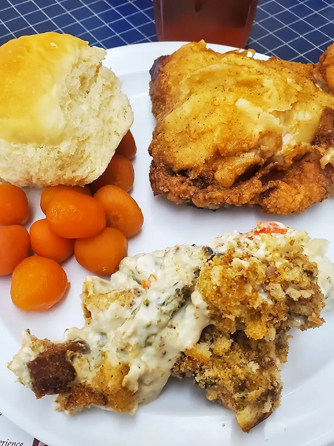 Fried chicken with sides that don't know they're supporting actors—each component on this plate deserves its own standing ovation.