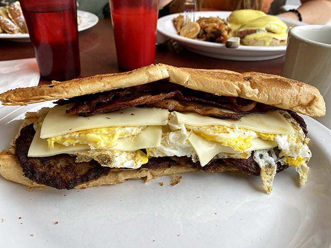 The breakfast sandwich equivalent of a college textbook—layers upon layers of knowledge, with eggs and cheese as the binding.
