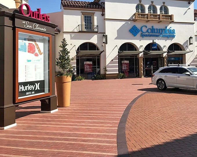 Mediterranean architecture meets American consumerism as Columbia Sportswear offers adventure gear for your next expedition—or just Tuesday's errands.