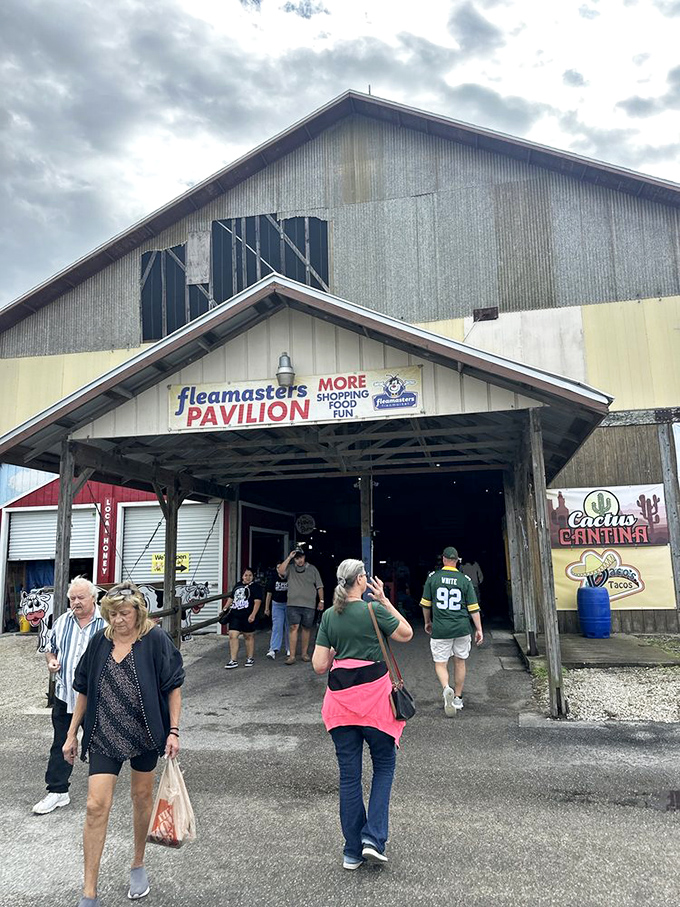 The Fleamasters Pavilion entrance beckons shoppers with its "More Shopping Fun" promise—a siren call few bargain hunters can resist.