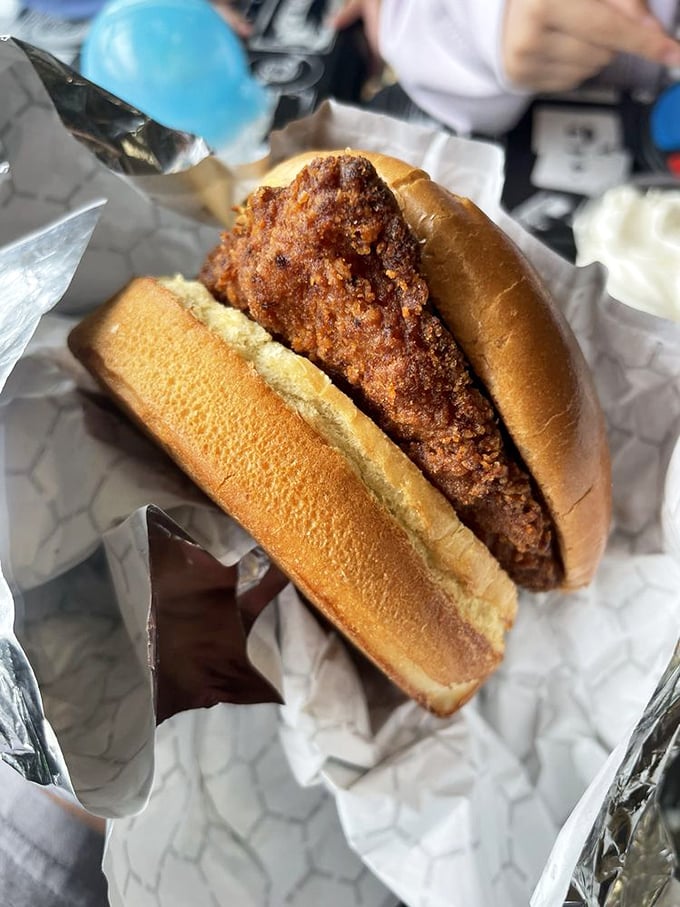 Crispy on the outside, juicy on the inside—this chicken sandwich doesn't need fancy frills to make its point. Simplicity at its most delicious.