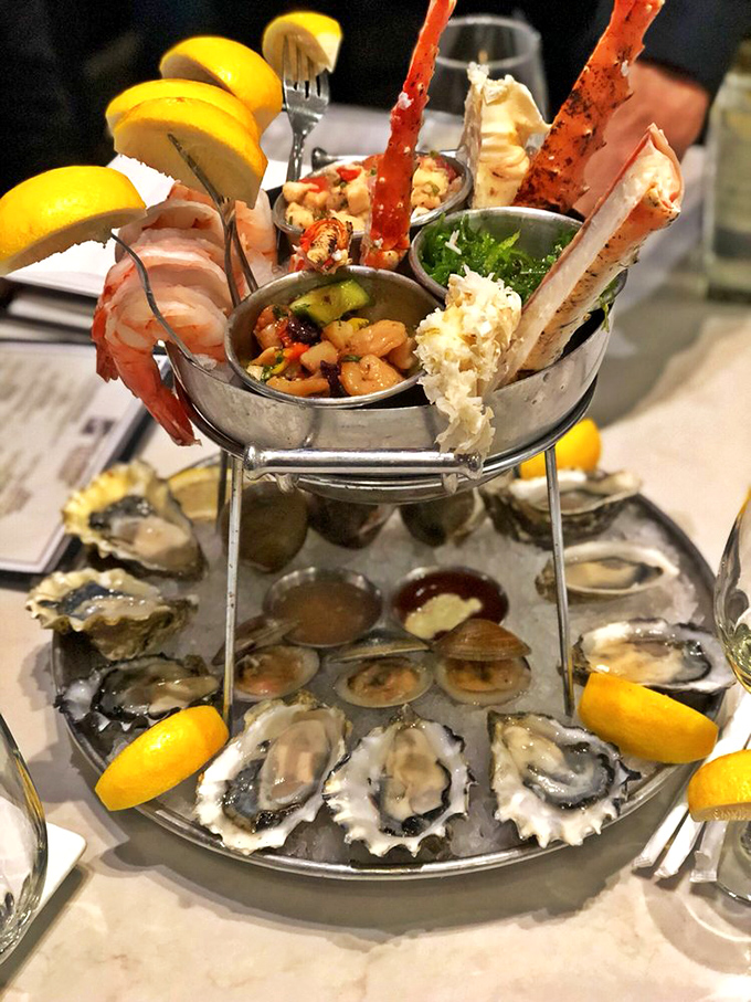 Not so much a seafood tower as a seafood skyscraper—a multi-level celebration of the ocean's finest treasures on ice.