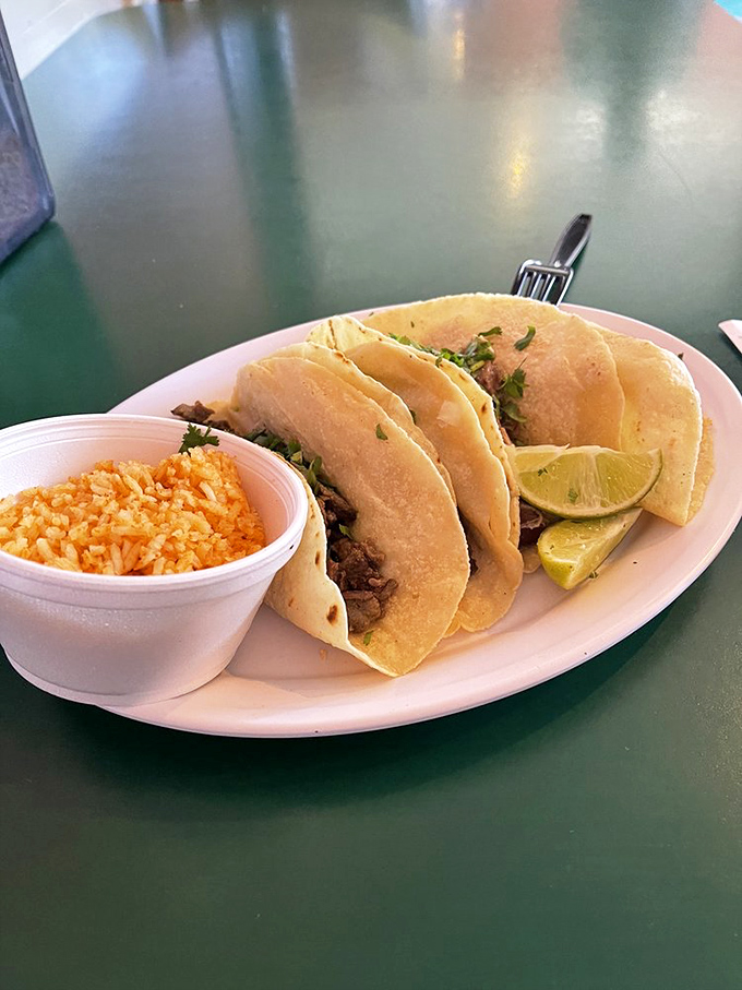 Simple street tacos that prove the culinary theorem: the fewer the ingredients, the more important their quality. That lime wedge isn't just garnish—it's essential.