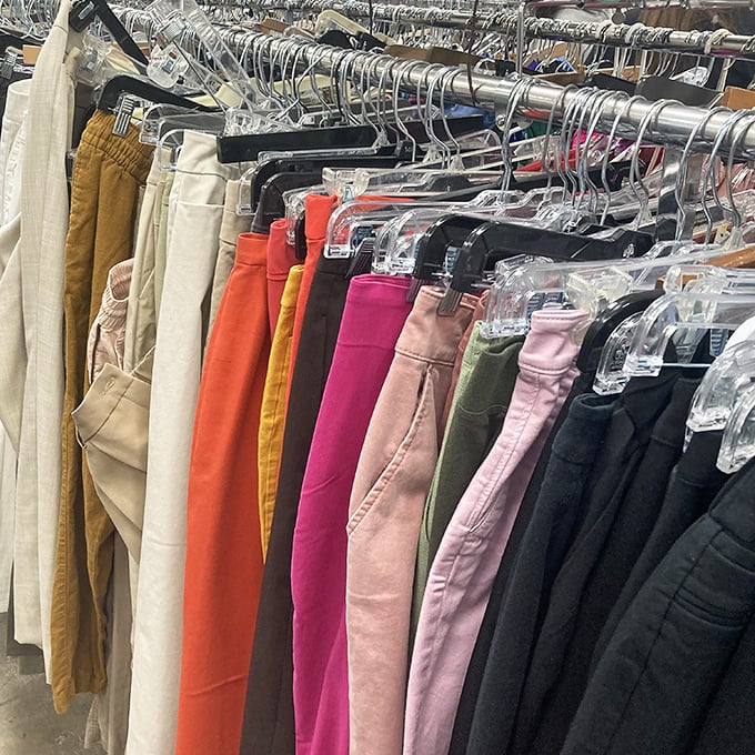 Color-coded pants paradise – from business khakis to bold fuchsia statements that scream "I'm not like other retirees!"