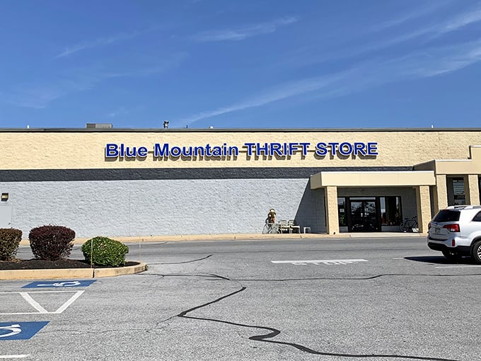 Blue Mountain Thrift Store's no-nonsense exterior hides a wonderland of secondhand treasures that would make Marie Kondo both proud and panicked.