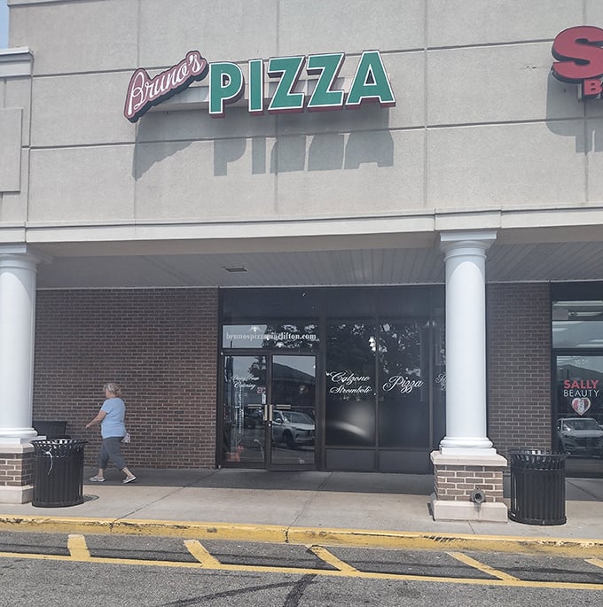 Bruno's storefront might be in a strip mall, but don't be fooled – pizza greatness often hides in the most unassuming places.