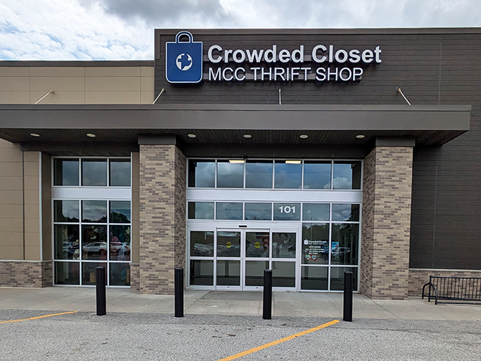 Crowded Closet's modern storefront promises an organized thrifting experience—where Mennonite values meet mainstream treasure hunting.