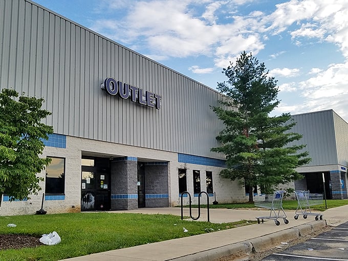 The Goodwill Outlet's industrial exterior hints at the warehouse-style treasure hunting adventure waiting within.