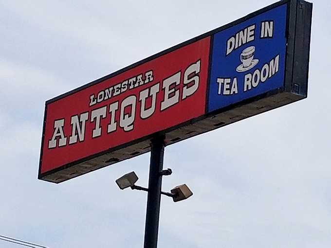 When your sign advertises both antiques AND tea, you're speaking my language—treasure hunting works up an appetite!