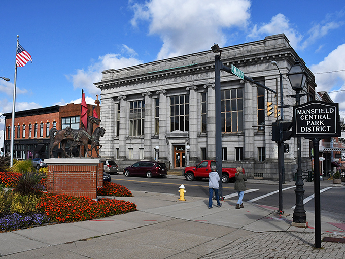 Mansfield's stately historic buildings surround a charming central park, offering affordable small-town living with plenty of character.