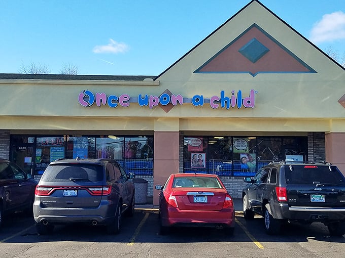 Once Upon A Child's playful signage sets the perfect tone. This specialized kids' store understands that children grow faster than wallets can keep up.