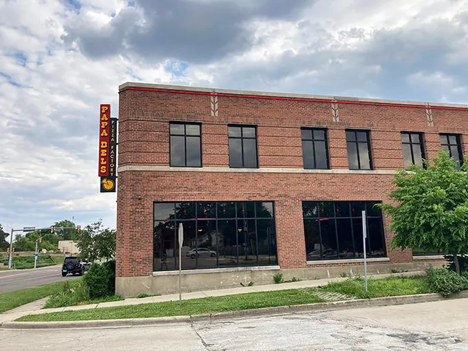 Papa Del's brick facade stands like a monument to deep dish devotion in the heart of Champaign.