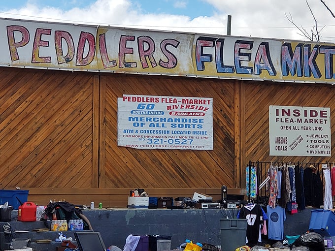 Peddlers' hand-painted sign has weathered countless Ohio seasons—just like the treasures waiting to be discovered inside.