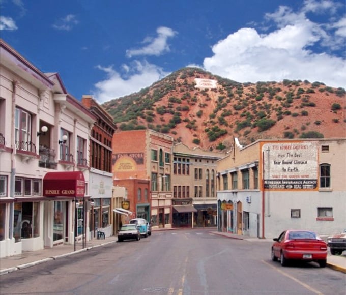 Sierra Vista's historic buildings stand proudly against mountain backdrops that would cost a fortune as a Zoom background elsewhere.
