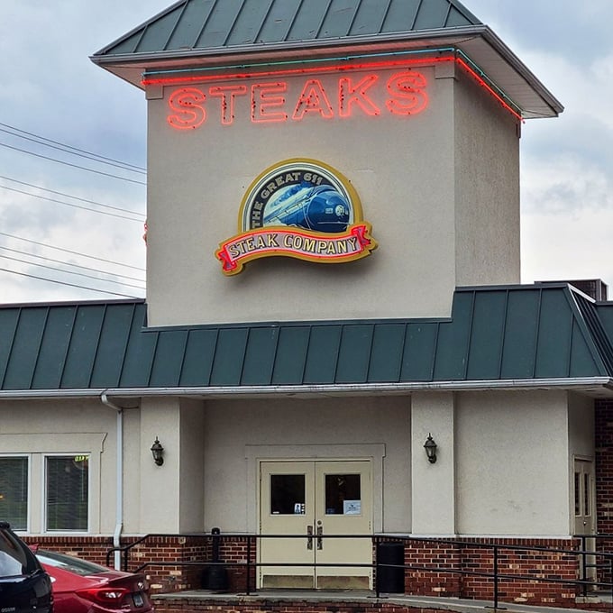 The Great 611 Steak Company's bold sign promises railroad-themed dining. All aboard for flavor at this Roanoke institution!