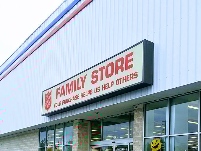 The Salvation Army's classic red and white signage: a beacon of hope for communities and bargain hunters alike.