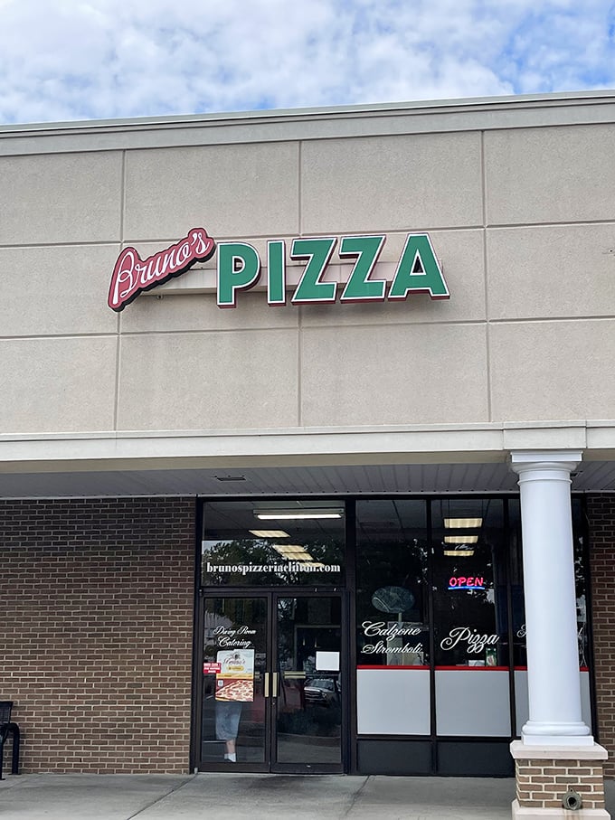 That simple "Bruno's PIZZA" sign promises exactly what you'll get – no gimmicks, just consistently perfect pies that keep locals coming back.