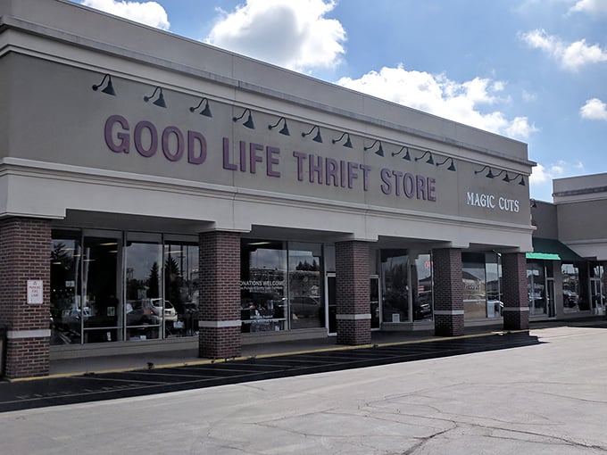 Sunshine gleams off Good Life Thrift's welcoming facade – a hint at the bright bargains waiting inside.