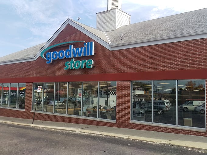 Another view of the Goodwill storefront, where budget fashion meets charitable mission in a win-win for shoppers and society.
