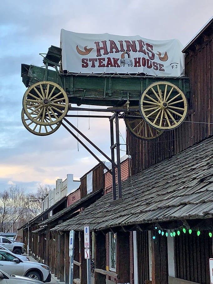 The weathered wooden exterior of Haines Steak House tells you this place has been perfecting their steak game for generations.