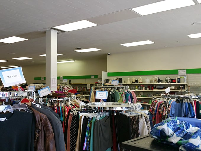 A rainbow of possibilities! This thrift store's clothing section is organized better than most people's closets at home.