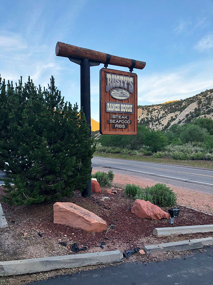 That wooden sign could be from any decade—and so could Rusty's timeless approach to great steaks. Some traditions don't need updating.