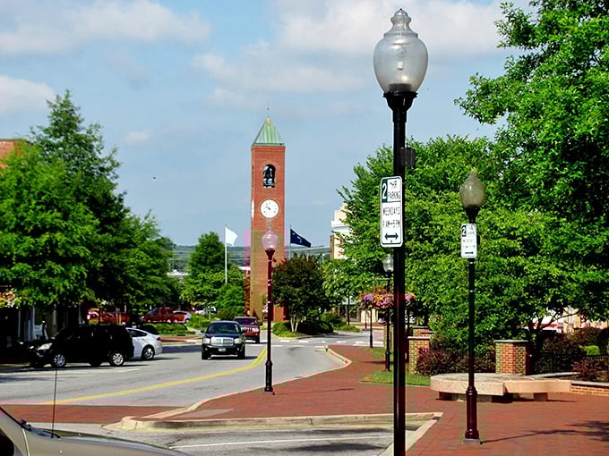 Spartanburg's clock tower stands sentinel over a city where time slows down but Social Security dollars stretch further.