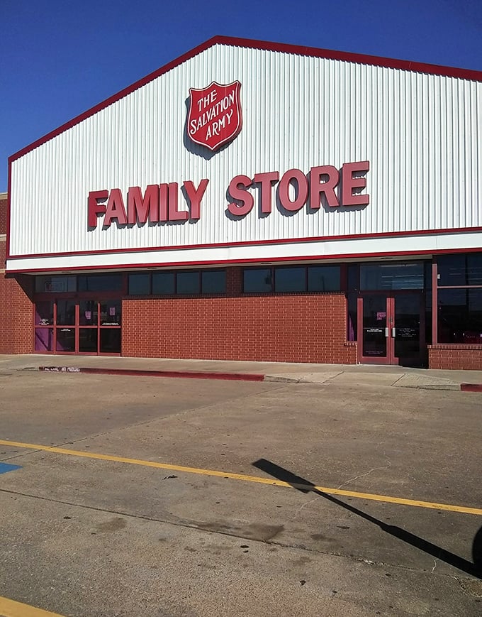 That bright white building with red trim isn't just a thrift store—it's a community cornerstone where every purchase helps a neighbor in need.