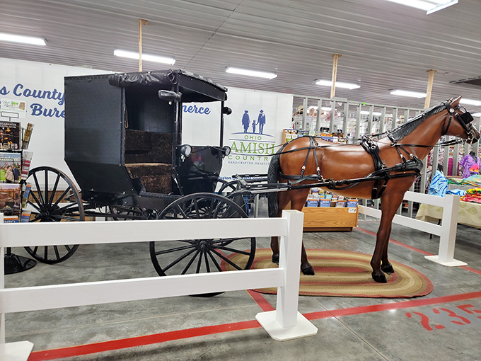 Not an Uber, but definitely a classic ride—this Amish buggy display offers a glimpse into transportation before horsepower meant engines.