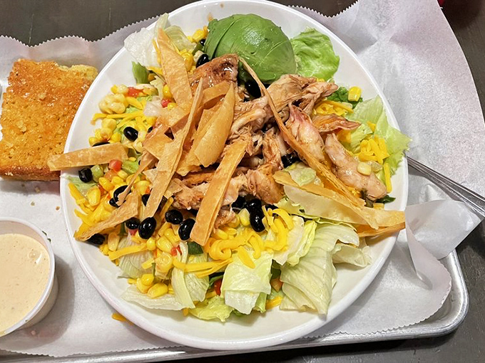 A salad that doesn't apologize for being healthy—it's too busy showing off its smoked chicken and crunchy tortilla strips.