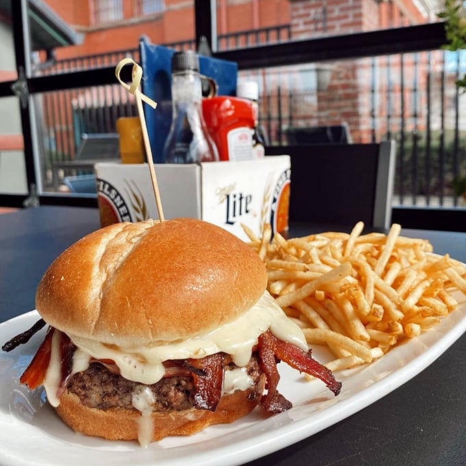 A burger that doesn't just speak to your hunger—it writes poetry to it, with bacon as the exclamation point.