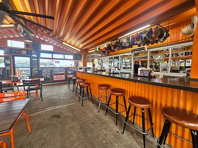 The counter seating offers front-row tickets to culinary theater where the stars are root beer and coneys, not chef egos and tweezered garnishes. 