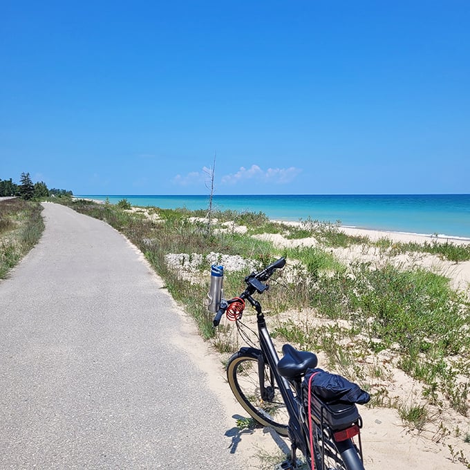 The paved coastal trail offers cyclists and walkers front-row seats to some of Michigan's most spectacular Great Lakes scenery.