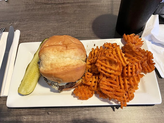 A burger and waffle fries that General Buford himself would approve—substantial reinforcements for even the hungriest battlefield explorer.