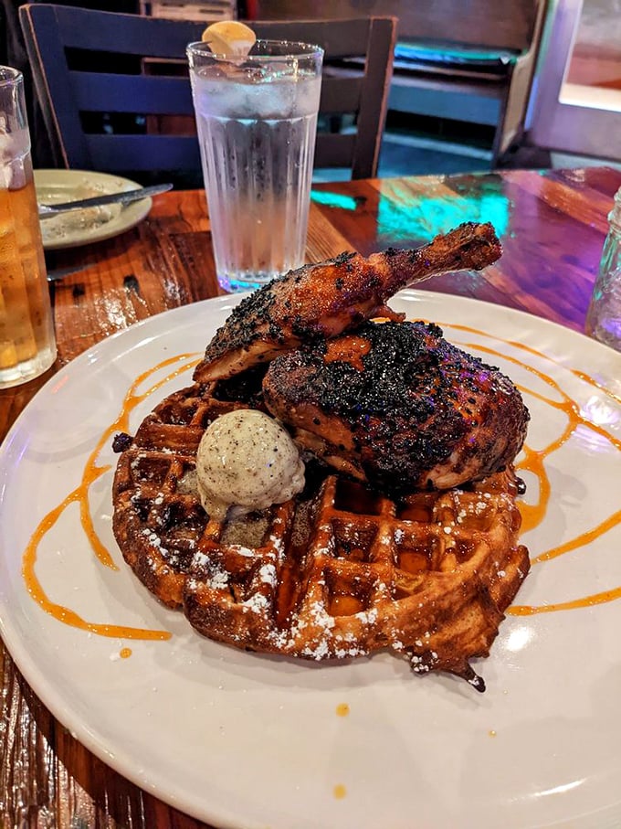 Chicken and waffles: the culinary equivalent of a perfect marriage. That butter ball melting slowly is nature's most beautiful countdown timer.