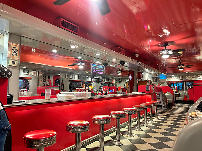 Counter seating offers front-row tickets to the breakfast theater where griddle magic happens before your eyes.