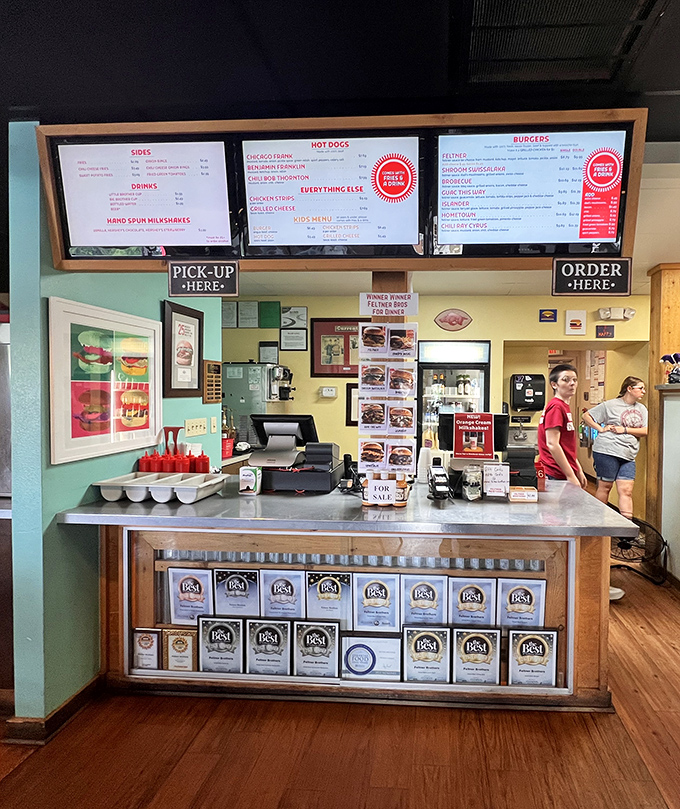 The ordering counter—where dreams are voiced, then transformed into edible reality by a well-oiled team of burger artisans.