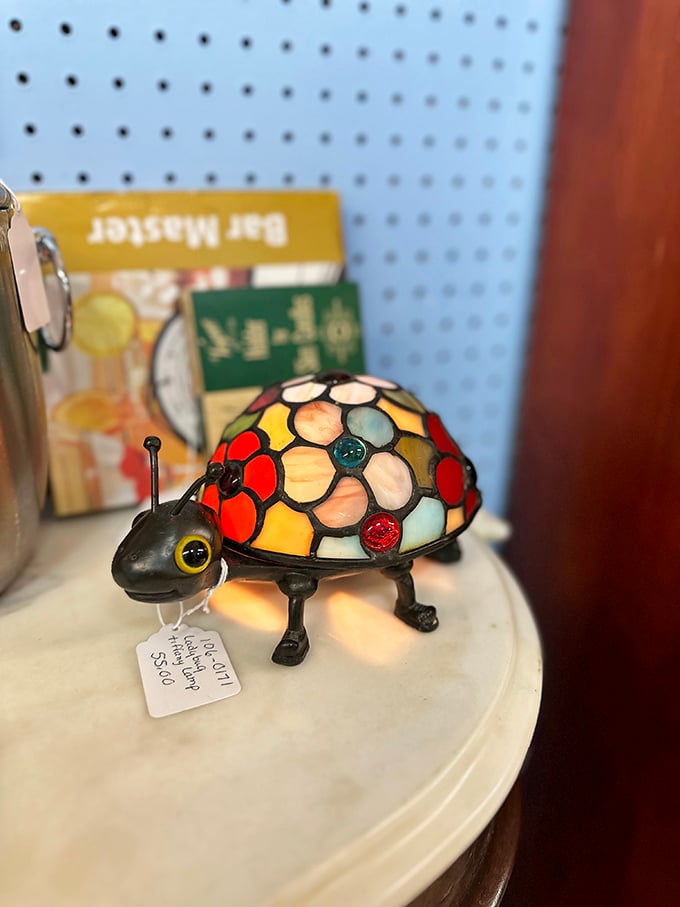 This stained-glass ladybug lamp isn't just a conversation piece—it's the kind of whimsical find that makes flea market adventures worthwhile.