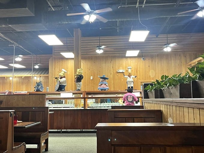 Wooden paneling and whimsical decor create the perfect backdrop for your impending food coma. Comfort extends well beyond what's on your plate.