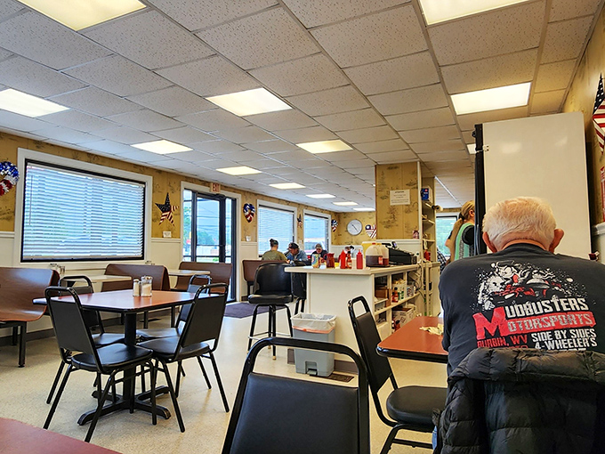 The dining area—where strangers become friends over coffee refills and the gentle hum of small-town gossip fills the air.